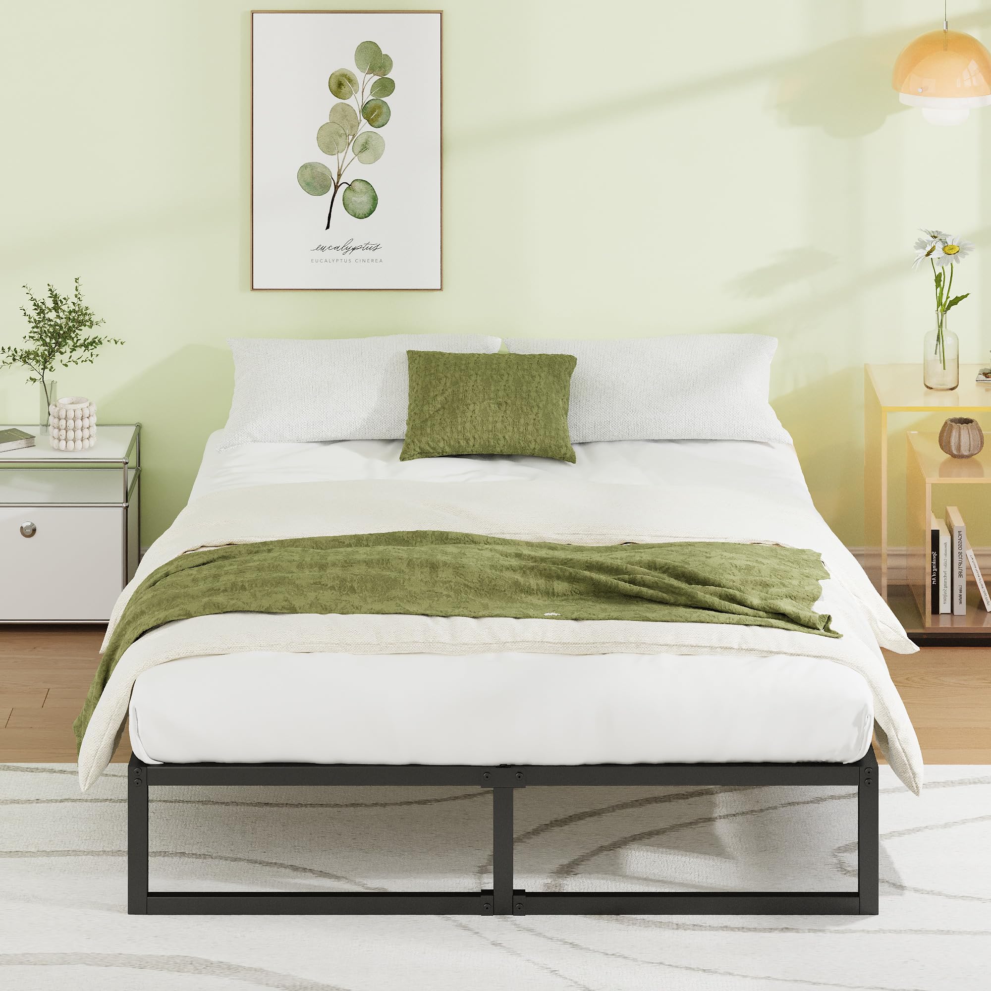 EMODA 12 Inch Full Size Bed Frame Heavy Duty Metal Platform No Box Spring Needed, Easy Assembly Noise Free, Black