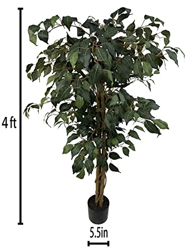VIGGDA Artificial Ficus Trees 4ft(2pack) with Silk Leaves and Natural Trunk, Faux Ficus Tree with Sturdy Plastic Nursery Pot, Fake Ficus Tree for Office Home Farmhouse for Indoor Outdoor Decor