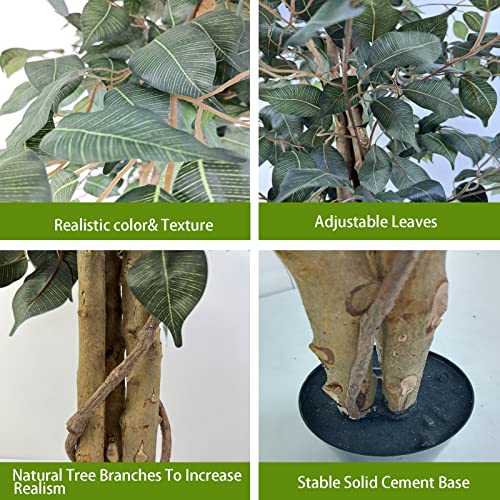 VIGGDA Artificial Ficus Trees 4ft(2pack) with Silk Leaves and Natural Trunk, Faux Ficus Tree with Sturdy Plastic Nursery Pot, Fake Ficus Tree for Office Home Farmhouse for Indoor Outdoor Decor