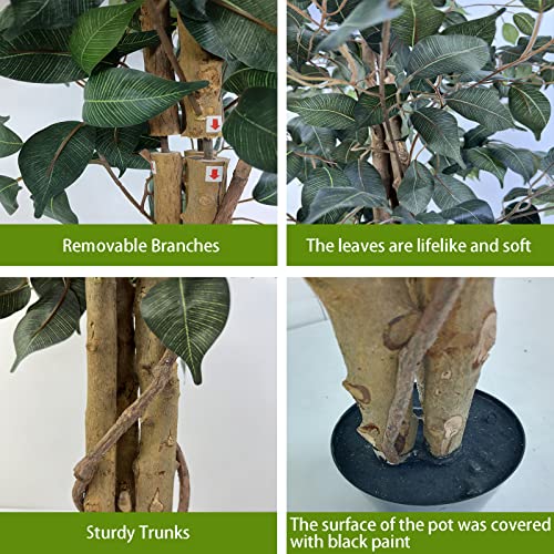 VIGGDA Artificial Ficus Trees 4ft(2pack) with Silk Leaves and Natural Trunk, Faux Ficus Tree with Sturdy Plastic Nursery Pot, Fake Ficus Tree for Office Home Farmhouse for Indoor Outdoor Decor