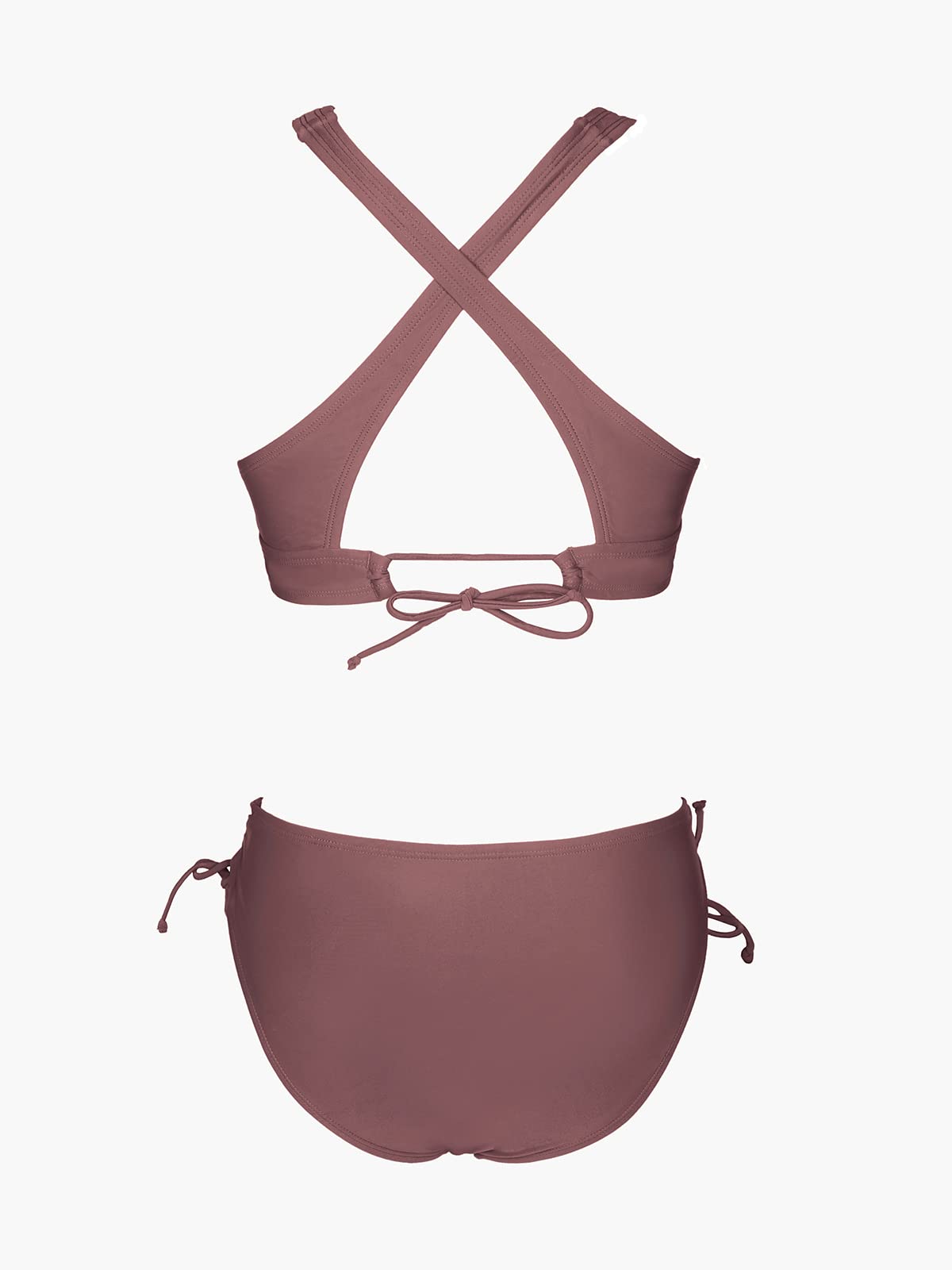 CUPSHE Bikini Set for Women Two Piece Swimsuit V Neck Triangle Top Wide Straps Cross Back Lace up Mid Rise S, Pale Mauve