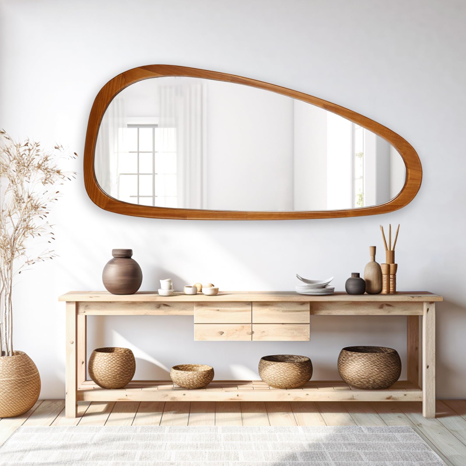 WallBeyond Asymmetrical Mirror, Irregular Mirror Full Length, Boho Wall Mirrors Decorative for Bedroom Living Room Entryway Hall, Mid Century Modern Decor 48" H x 22" W