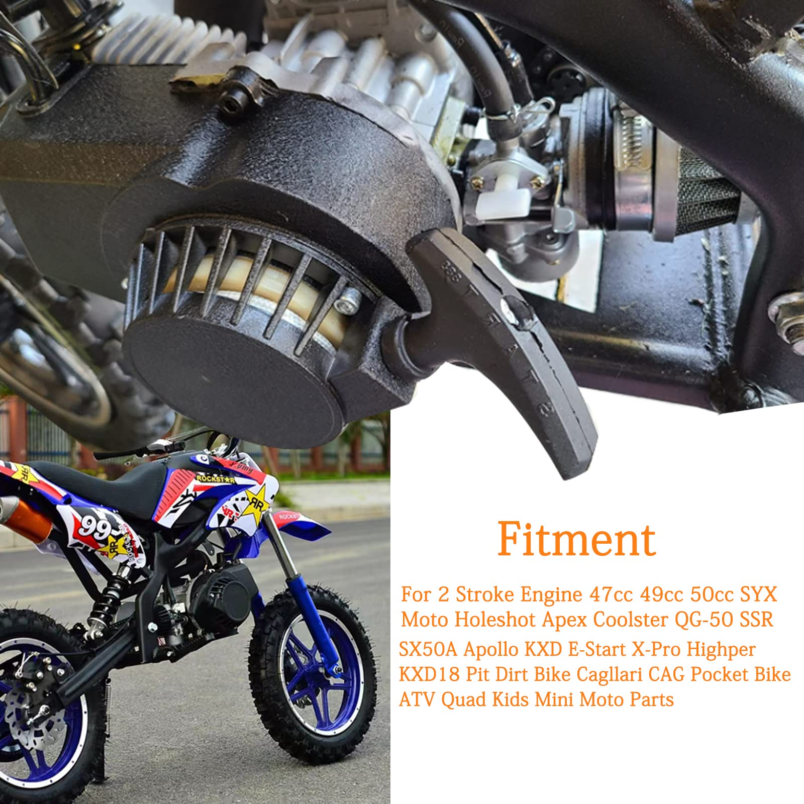 Pull Start Recoil Starter for 2 Stroke 47cc 49cc 50cc SYX Moto Holeshot Apex Coolster QG-50 SSR SX50A Apollo KXD E-Start X-Pro Highper KXD18 Pit Dirt Bike Cagllari Cag Pocket Bike ATV Quad