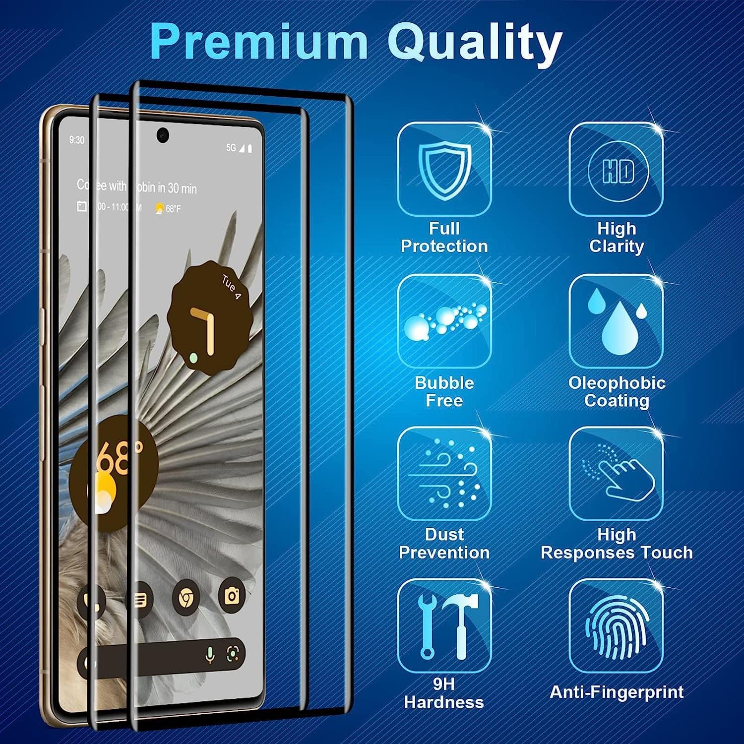 CWQZGUF Pixel 7 Pro Tempered Glass Screen Protector, 2 Pack, Fingerprint Unlock Support, Anti Scratch, HD, 5.7 Inch