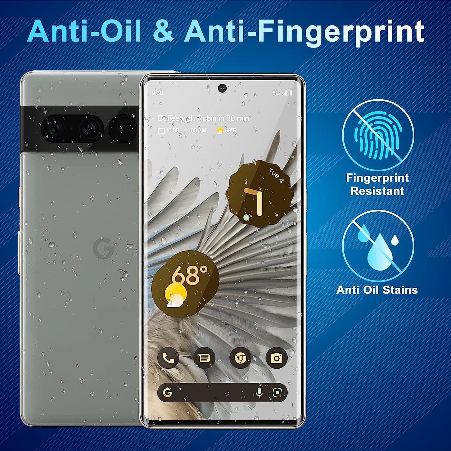 CWQZGUF Pixel 7 Pro Tempered Glass Screen Protector, 2 Pack, Fingerprint Unlock Support, Anti Scratch, HD, 5.7 Inch