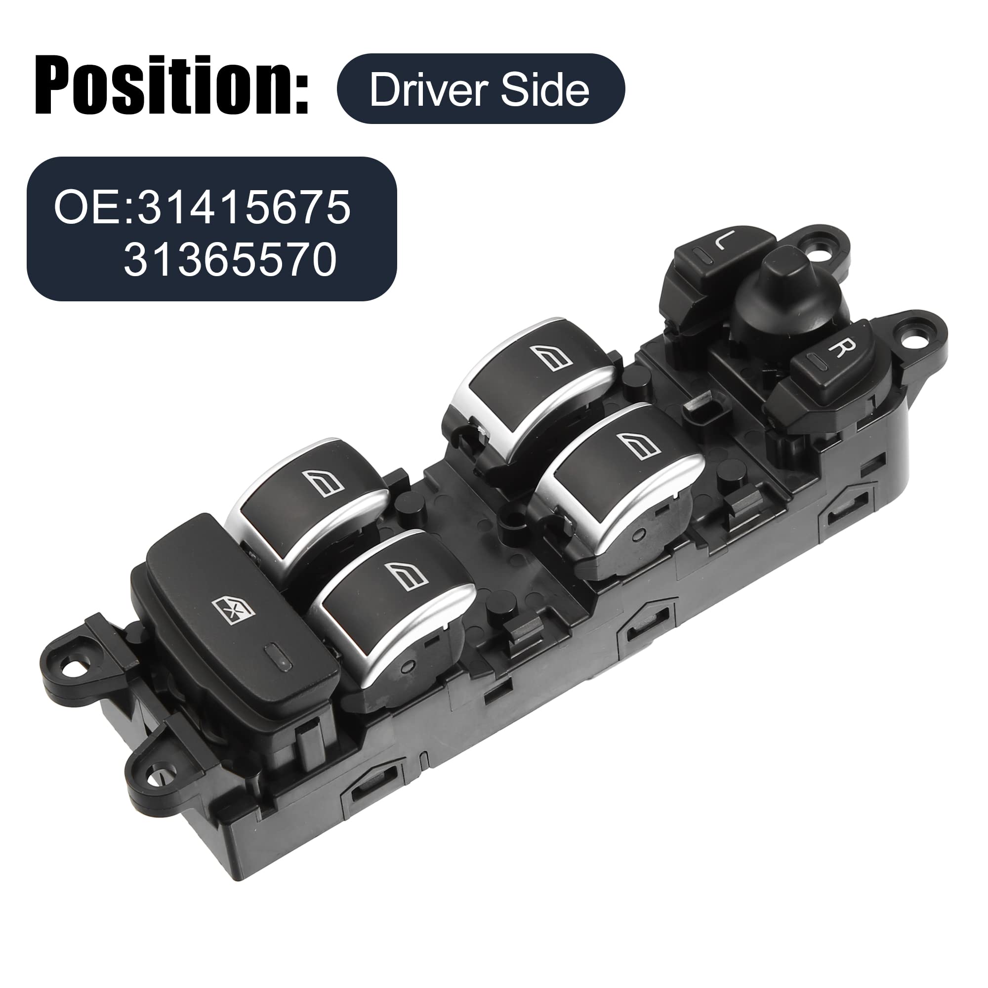 X AUTOHAUX 31415675 Car Master Power Window Switch Front Driver Side for Volvo S60 2011-2018 for Volvo XC60 2009-2017