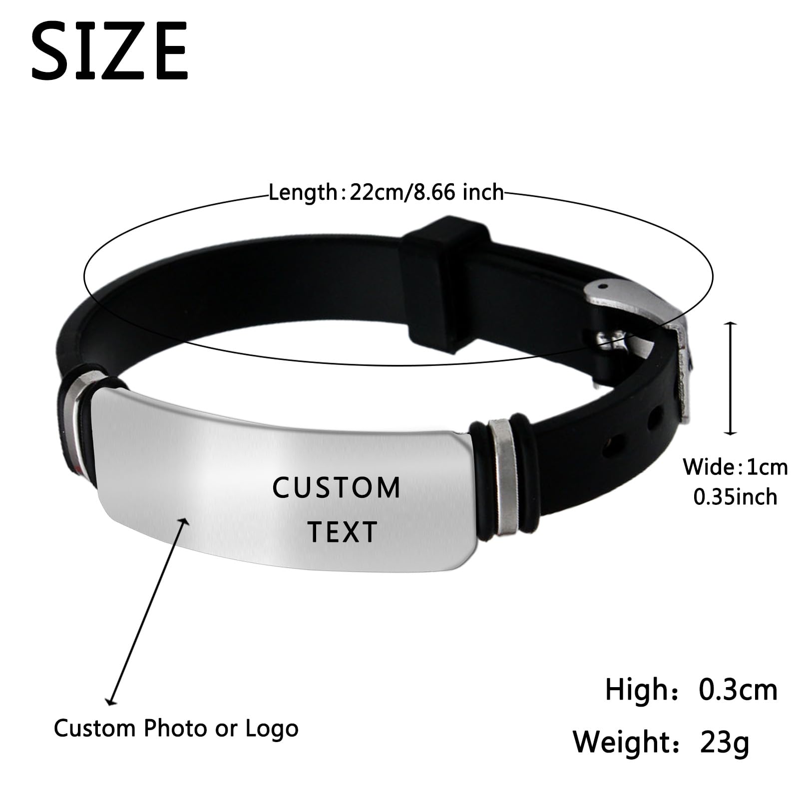 Custom Bracelets for Men Women Personalized Photo Bracelet Stainless Steel Silicone Wristband Adjustable Customized with Text Logo Mothers Fathers Day Birthday Gifts