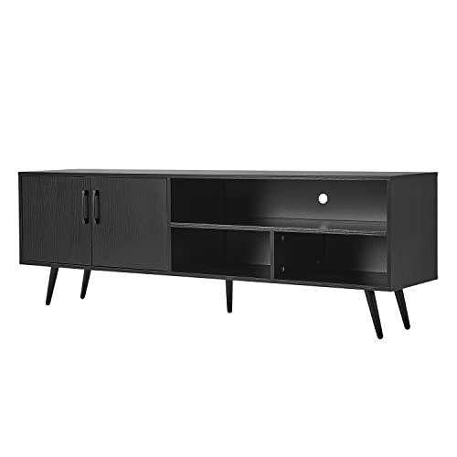 Panana 62.99" TV Stand Television Stands TV Console Unit with 3 Open Cubby and 2 Doors Big Storage Cabinets for Living Room Bedroom for TVs up to 70 Inches (Black 2 Doors + 3 Open Shelves)
