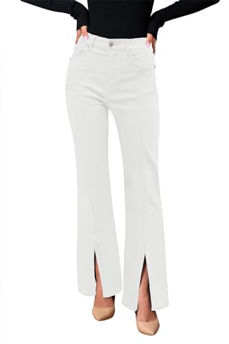 GRAPENT Curvy Jeans for Women - Y2K Trendy High Waist Flare Bootcut Bell Bottoms Plus Size Jeans - White Size 18
