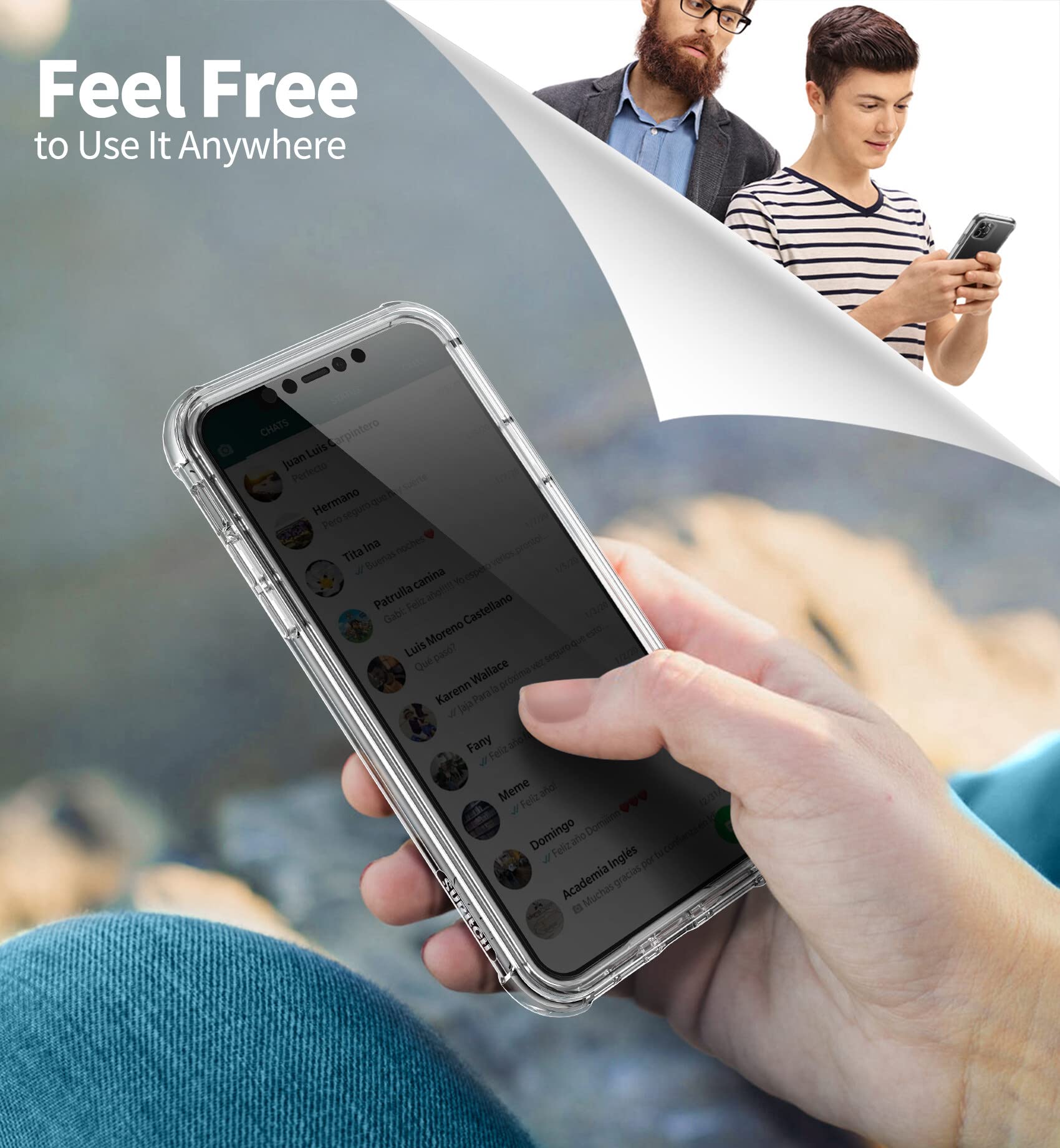 SURITCH Clear Case for iPhone 11 Pro Max (Only) 6.5-inch, [Privacy Screen Protector] Full Body Protection Rugged Shockproof Bumper Phone Cover for iPhone 11 Pro Max -(Clear)