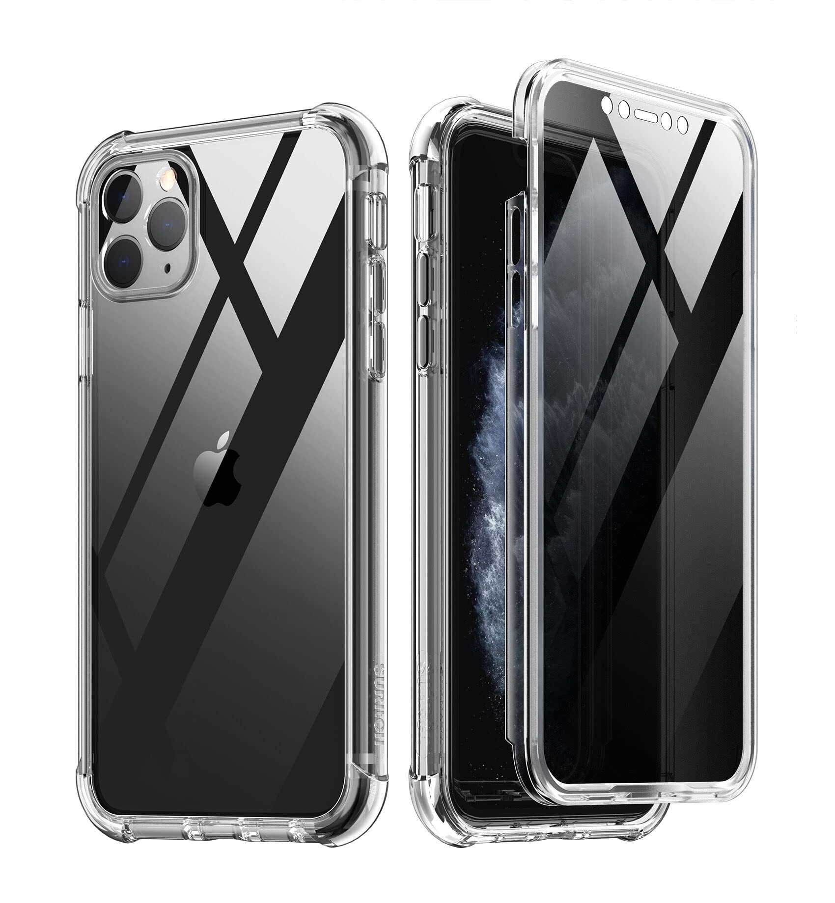 SURITCH Clear Case for iPhone 11 Pro Max (Only) 6.5-inch, [Privacy Screen Protector] Full Body Protection Rugged Shockproof Bumper Phone Cover for iPhone 11 Pro Max -(Clear)