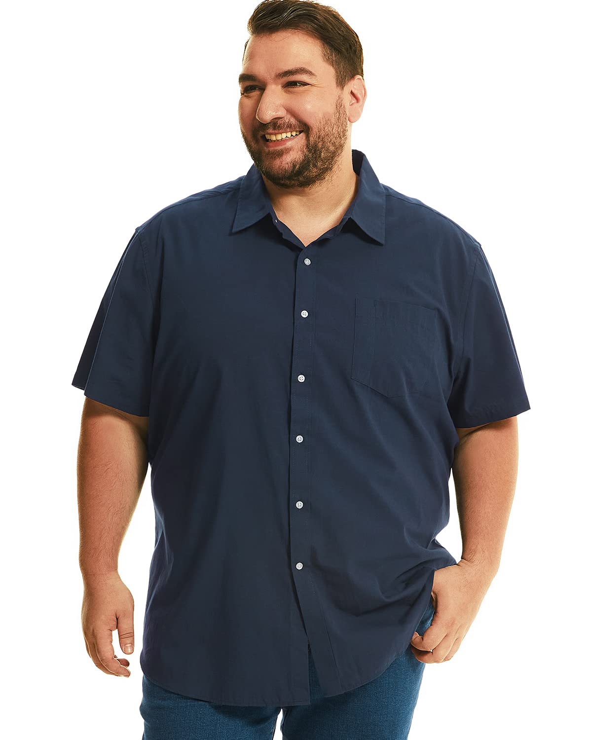 HOdo Big and Tall Mens Cotton Button Down Shirt Navy 4XL