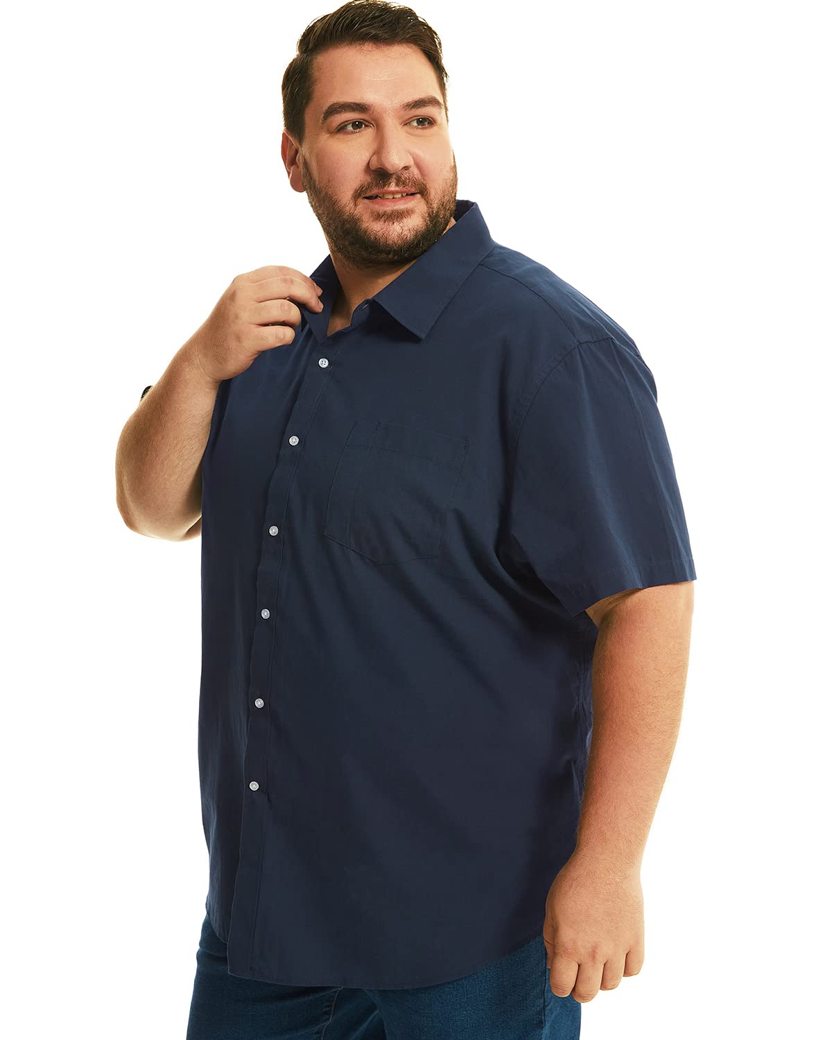 HOdo Big and Tall Mens Cotton Button Down Shirt Navy 4XL