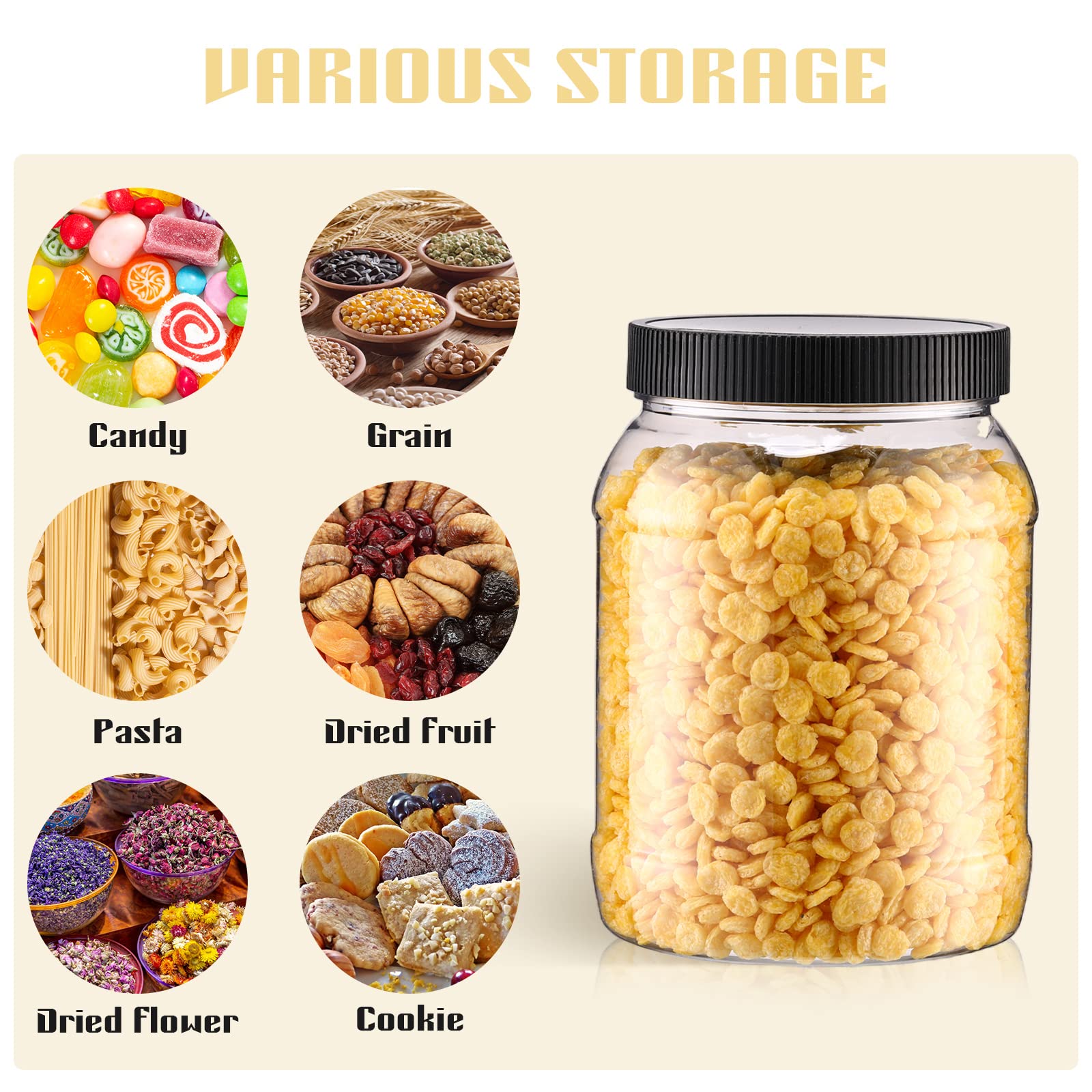 Tanlade 16 Pack 34 oz Plastic Jars with Lids Clear Storage Container Wide Mouth Large Empty Food Mason Jars for Crafts Dry Food Butter Honey Storage