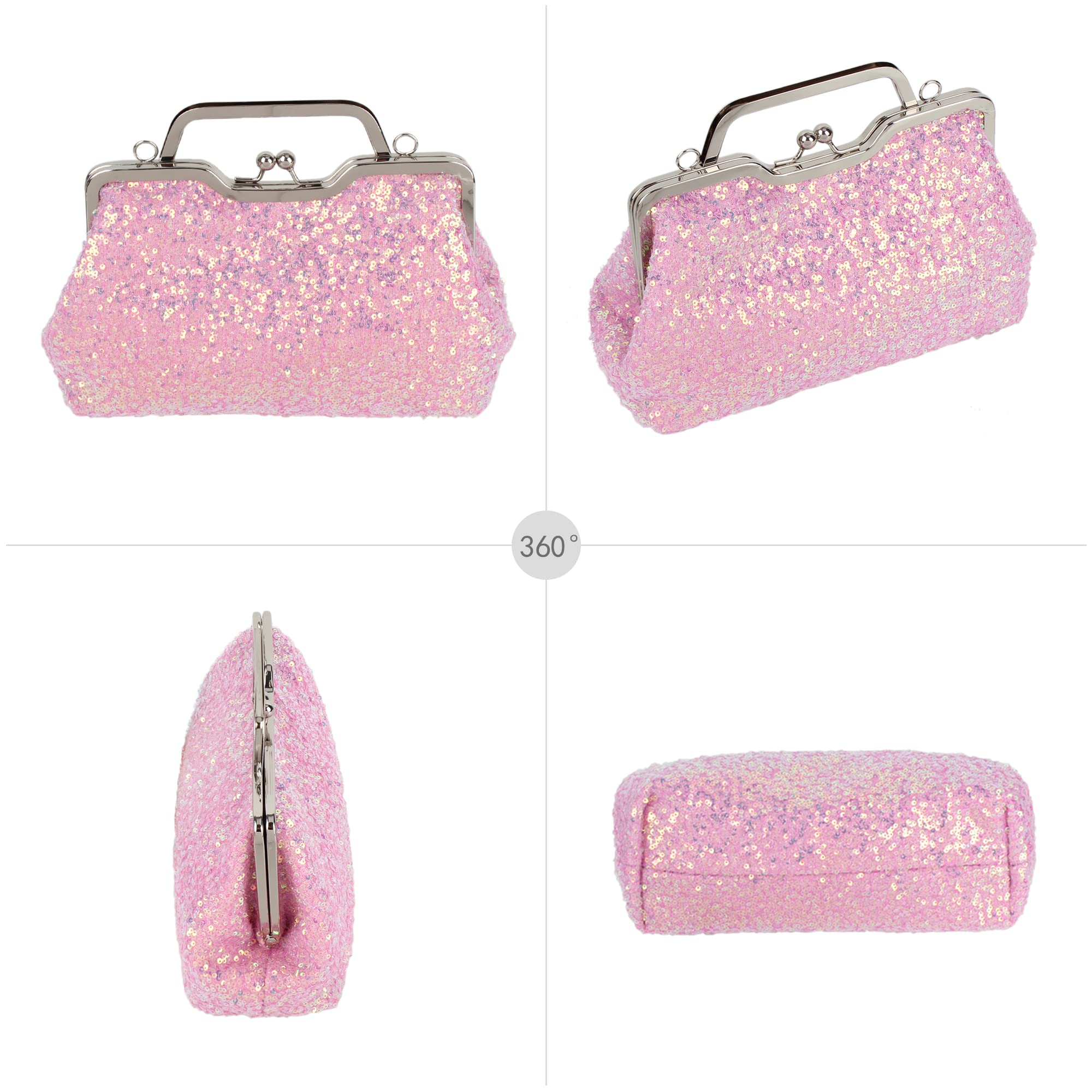 Mermaid Sequins Clutch Crossbody Shell Bag Evening Banquet Handbag Party Prom Wedding Purse, Pink