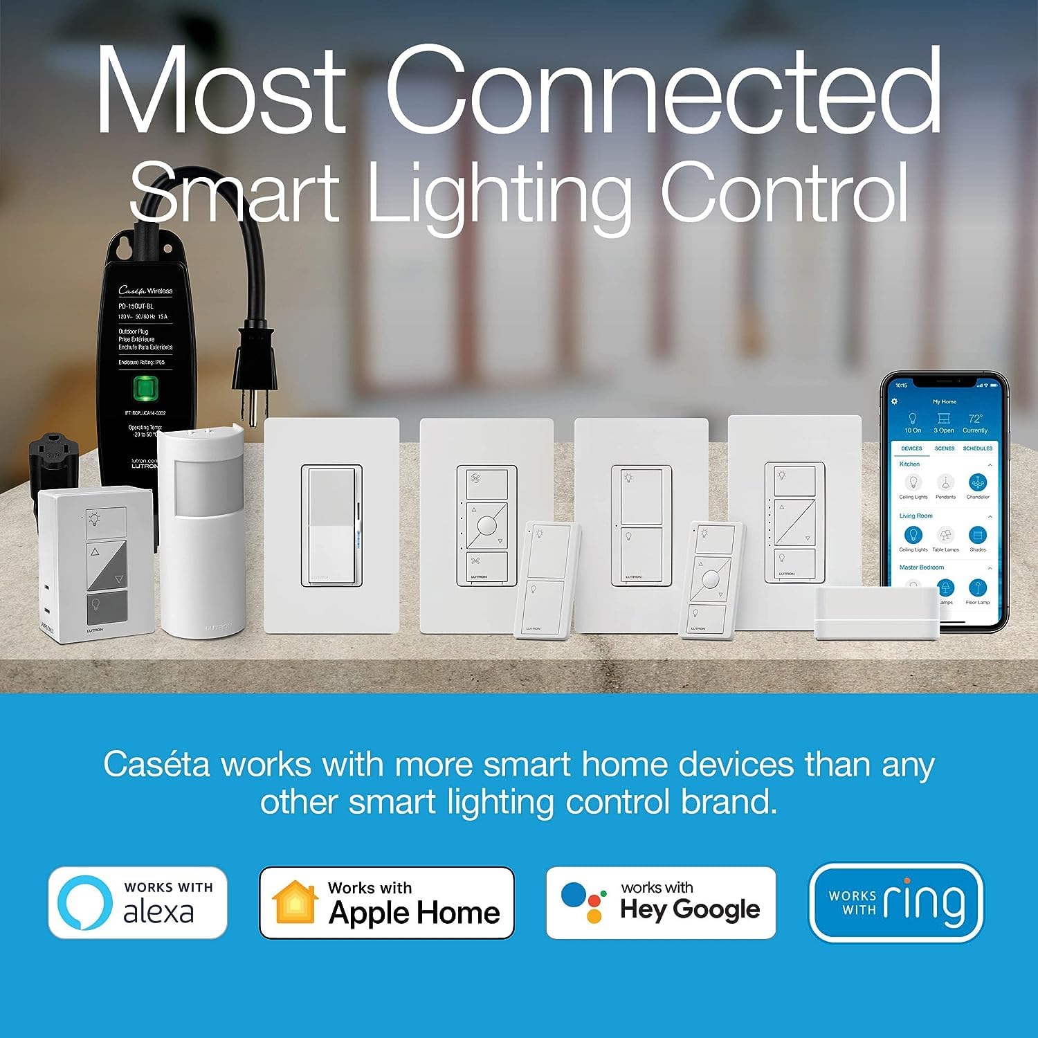 Lutron Diva Smart Dimmer Switch Starter Kit for Caséta Smart Lighting, with Smart Hub, Pico Remote, No Neutral Wire Required, DVRF-BDG-1D, White