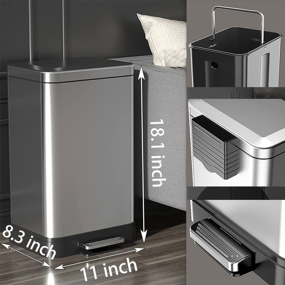 Aupekro Trash Can with Lid Soft Close, 18 Liter/4.7 Gallon Stainless Steel Garbage Can with Removable Wastebasket, Rectangletep Pedal Step Trash Can for Bedroom, Kitchen, Bathroom, Office (White)