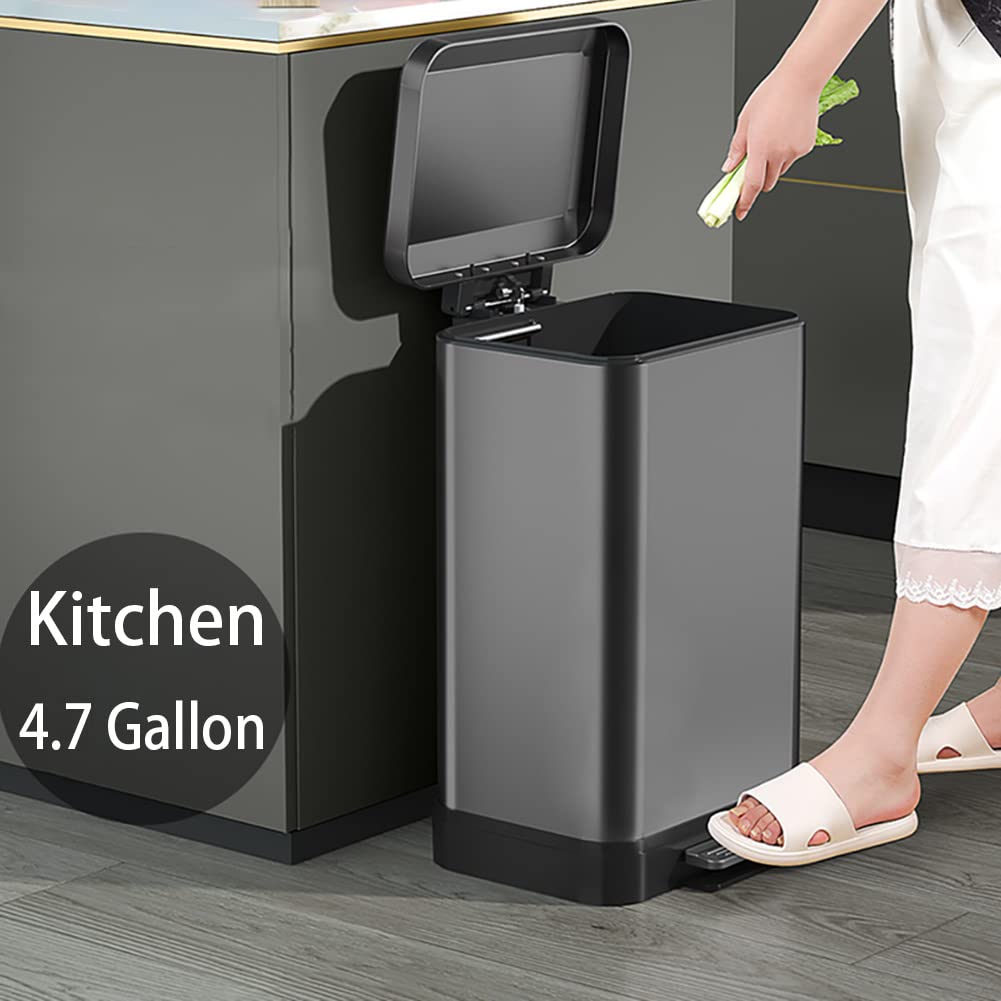 Aupekro Trash Can with Lid Soft Close, 18 Liter/4.7 Gallon Stainless Steel Garbage Can with Removable Wastebasket, Rectangletep Pedal Step Trash Can for Bedroom, Kitchen, Bathroom, Office (White)
