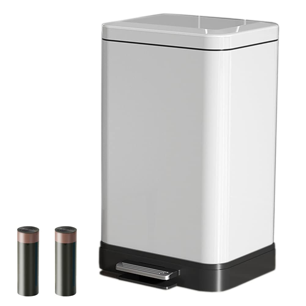Aupekro Trash Can with Lid Soft Close, 18 Liter/4.7 Gallon Stainless Steel Garbage Can with Removable Wastebasket, Rectangletep Pedal Step Trash Can for Bedroom, Kitchen, Bathroom, Office (White)