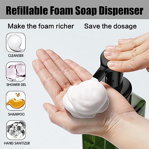 Foaming Soap Dispenser, Refillable Hand Soap Dispenser, Pump Bottle 450ml(16oz), Plastic for Liquid Soap, Shampoo, Body Wash, 2 Pcs (Green+Brown)