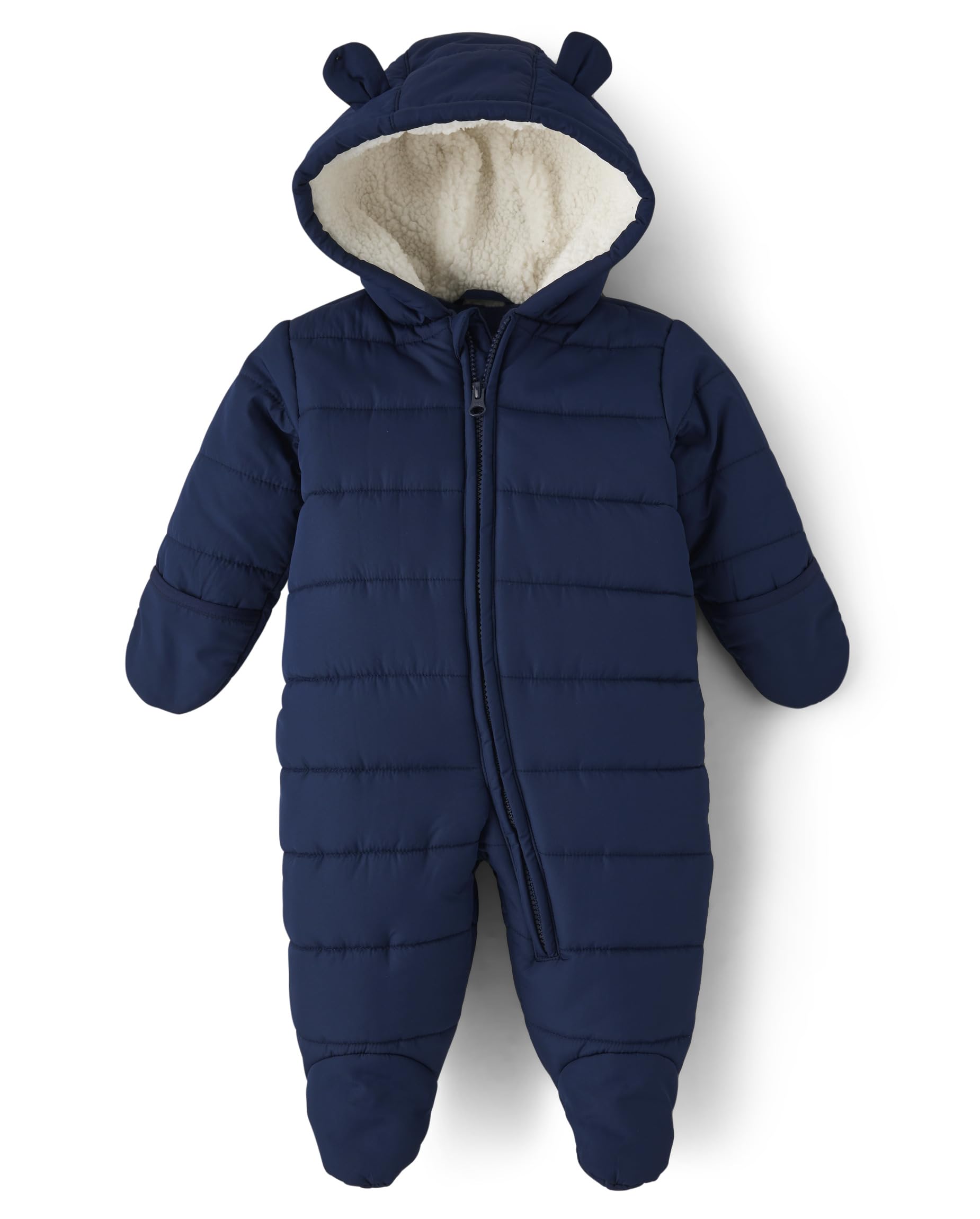 The Children's Place,and Newborn Fleece Hoodie Zip-front Snowsuit Bunting,TIDAL,12-18 MONTHS