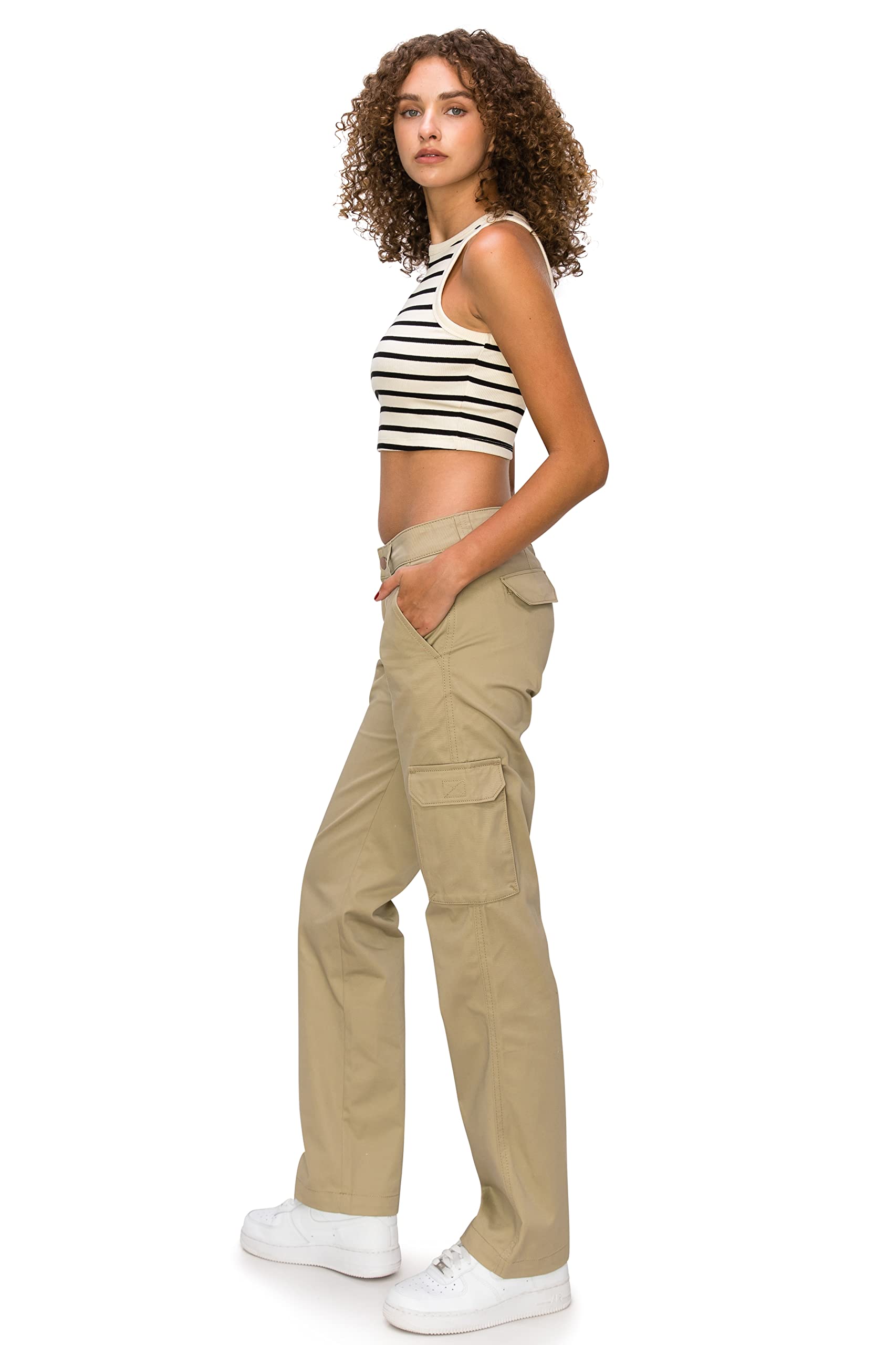 KHAKI & BLUE Women's Work Pants – Mid Rise Relaxed Fit Straight Leg Cargo Casual Trousers with Multi Pockets 79359JTW098CA Khaki 16