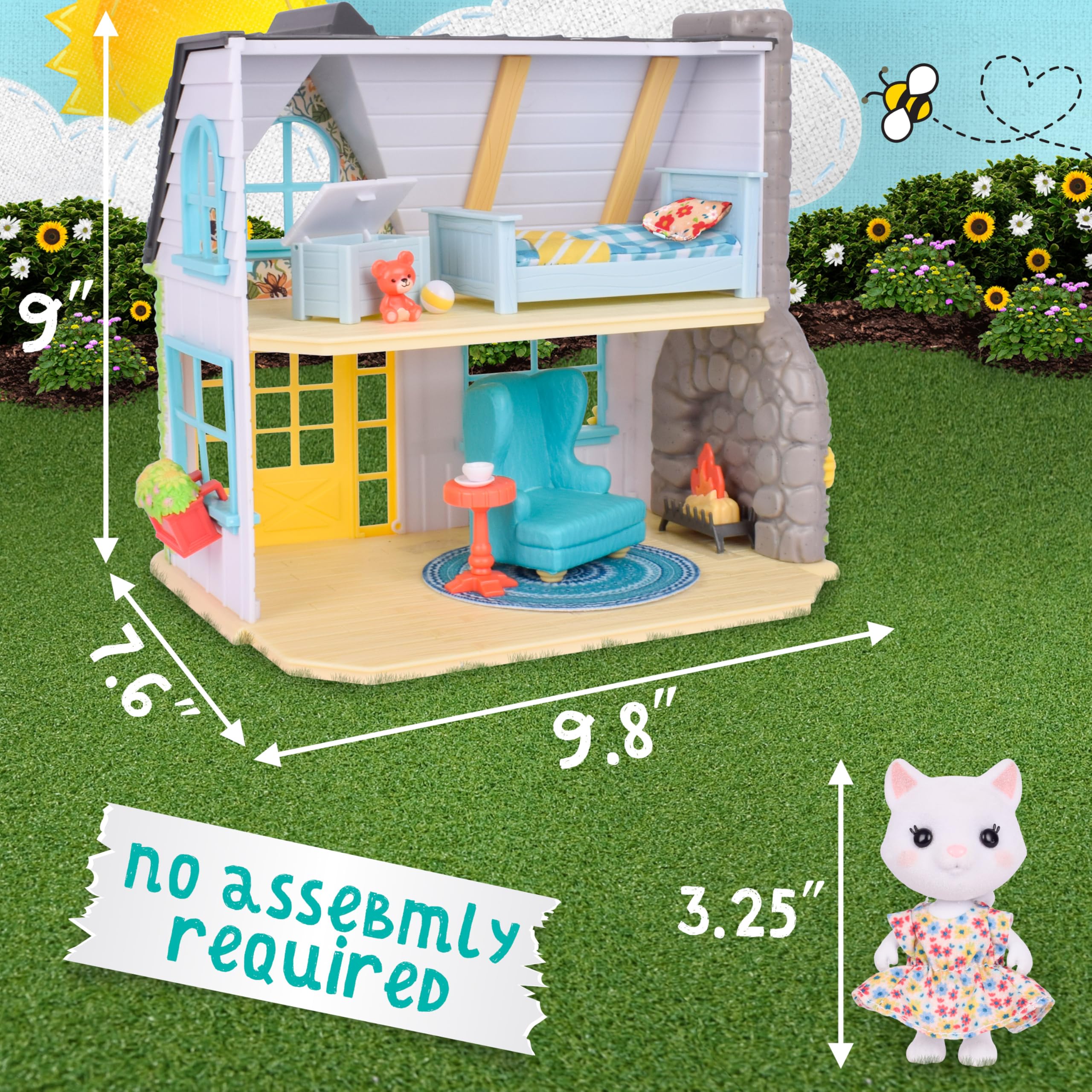 Honey Bee Acres 11" Tall Sunflower Cottage Doll Playset, 17 Pieces,White