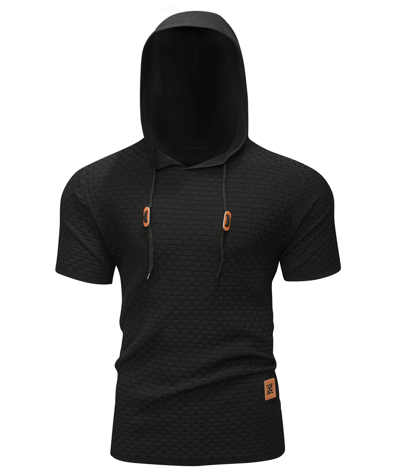 Zaitun Men's Short Sleeve Hoodie Shirt Casual Waffle Knitted Pullover Sweater Black