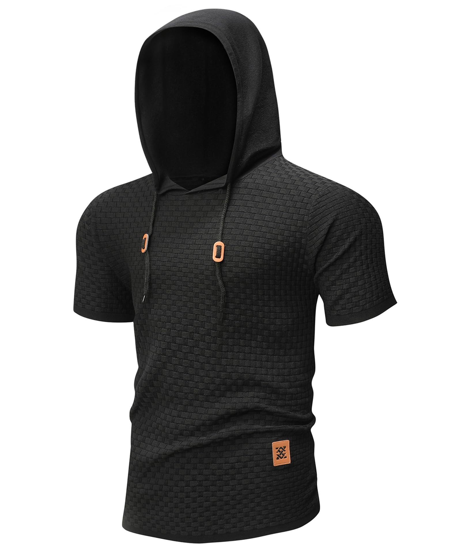 Zaitun Men's Short Sleeve Hoodie Shirt Casual Waffle Knitted Pullover Sweater Black