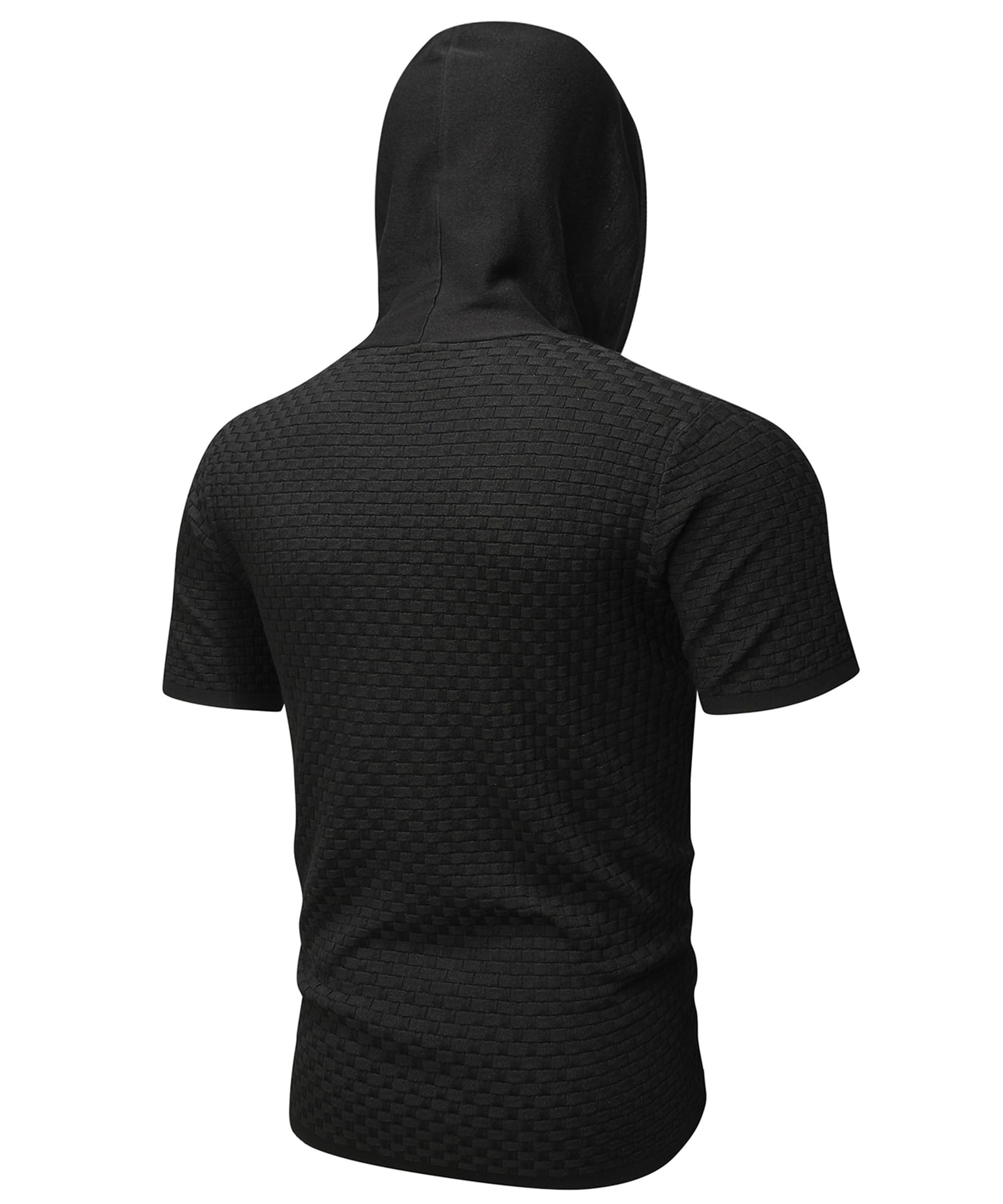 Zaitun Men's Short Sleeve Hoodie Shirt Casual Waffle Knitted Pullover Sweater Black