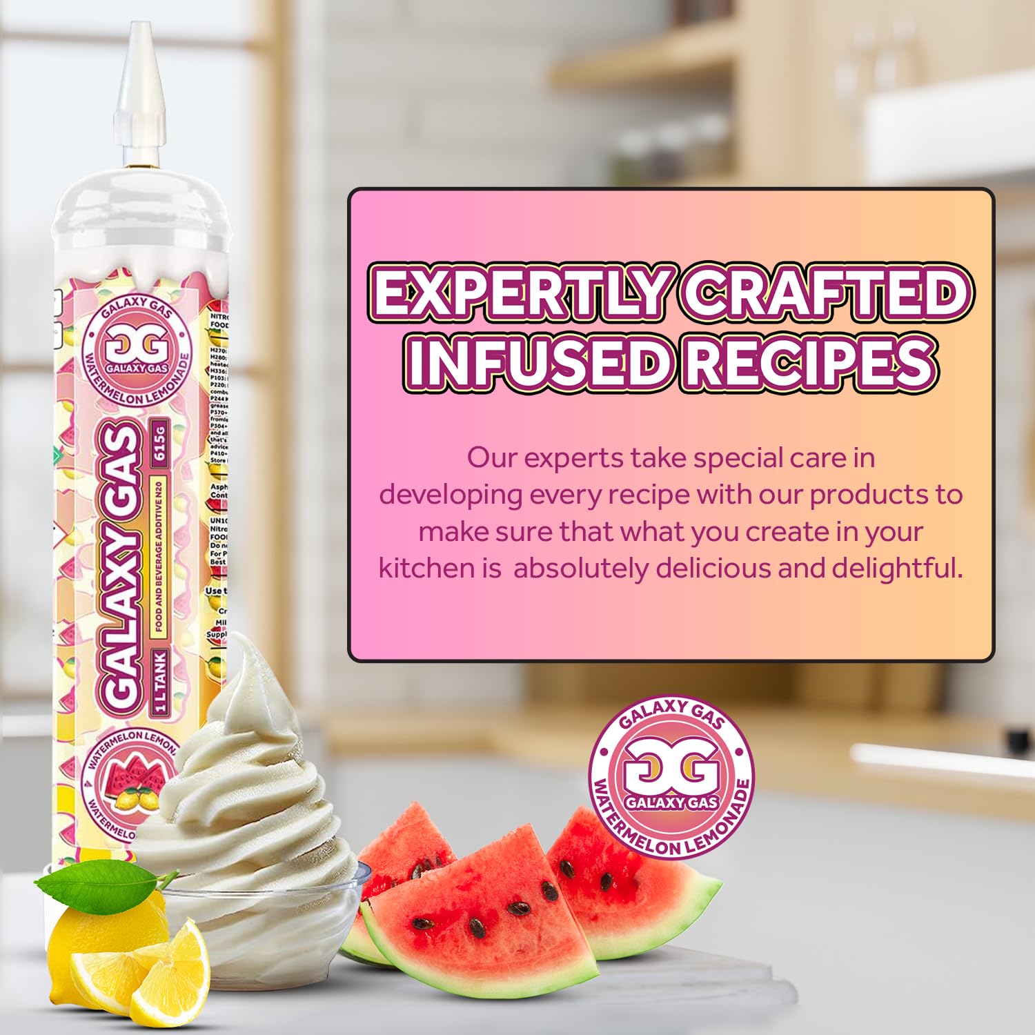 Galaxy Gas Watermelon Lemonade Whipped Cream Dispenser Tank, Nitrous Oxide, 1L, 615 Gram, 1 Cylinder