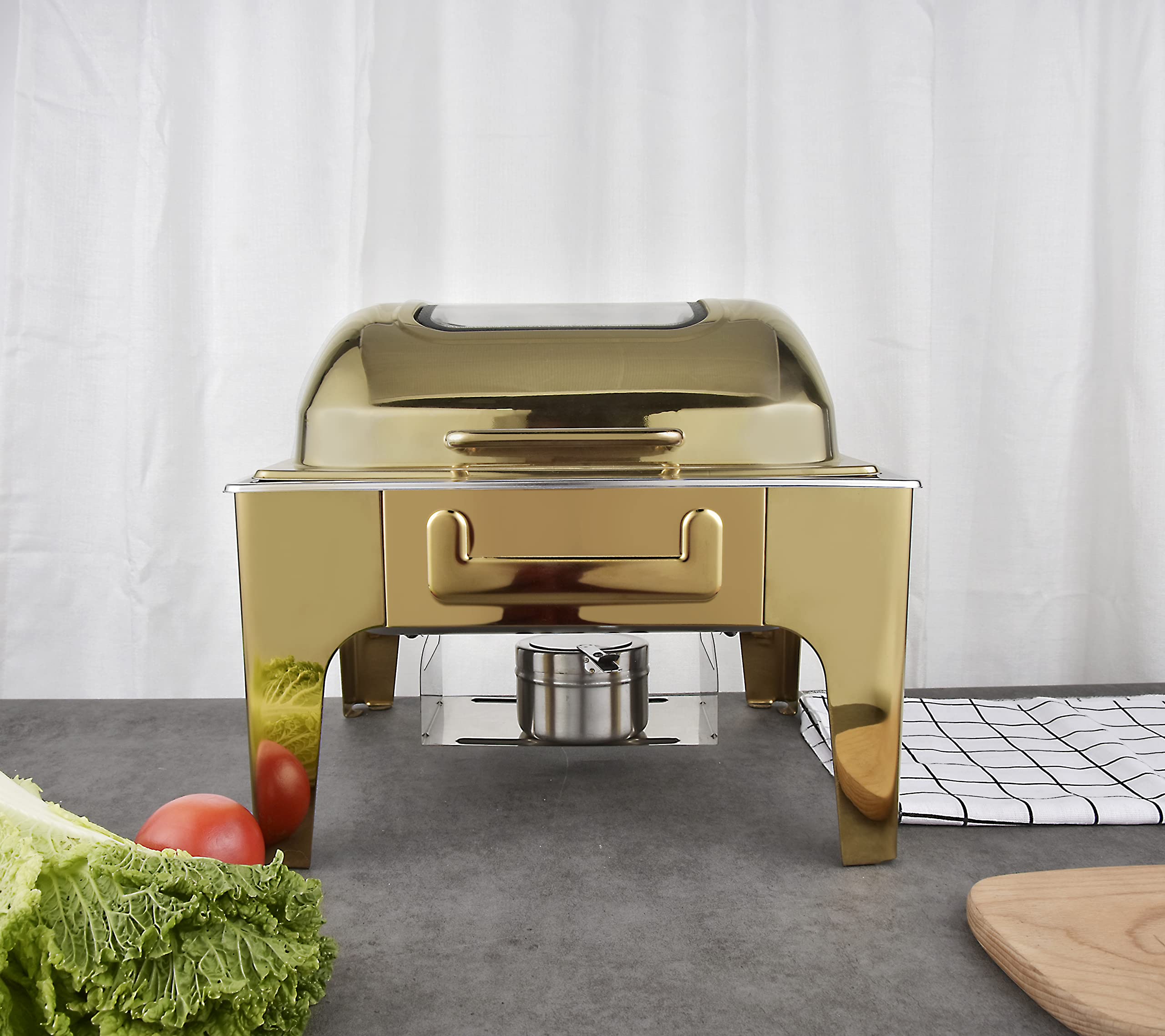 HONHPD Golden Chafing Dish Buffet Set 6.8 Qt Stainless Steel Complete Chafer Set Catering Warmer Set with Water Pan, Fuel Holder for Parties, Dinners, Catering, Buffet and Weddings