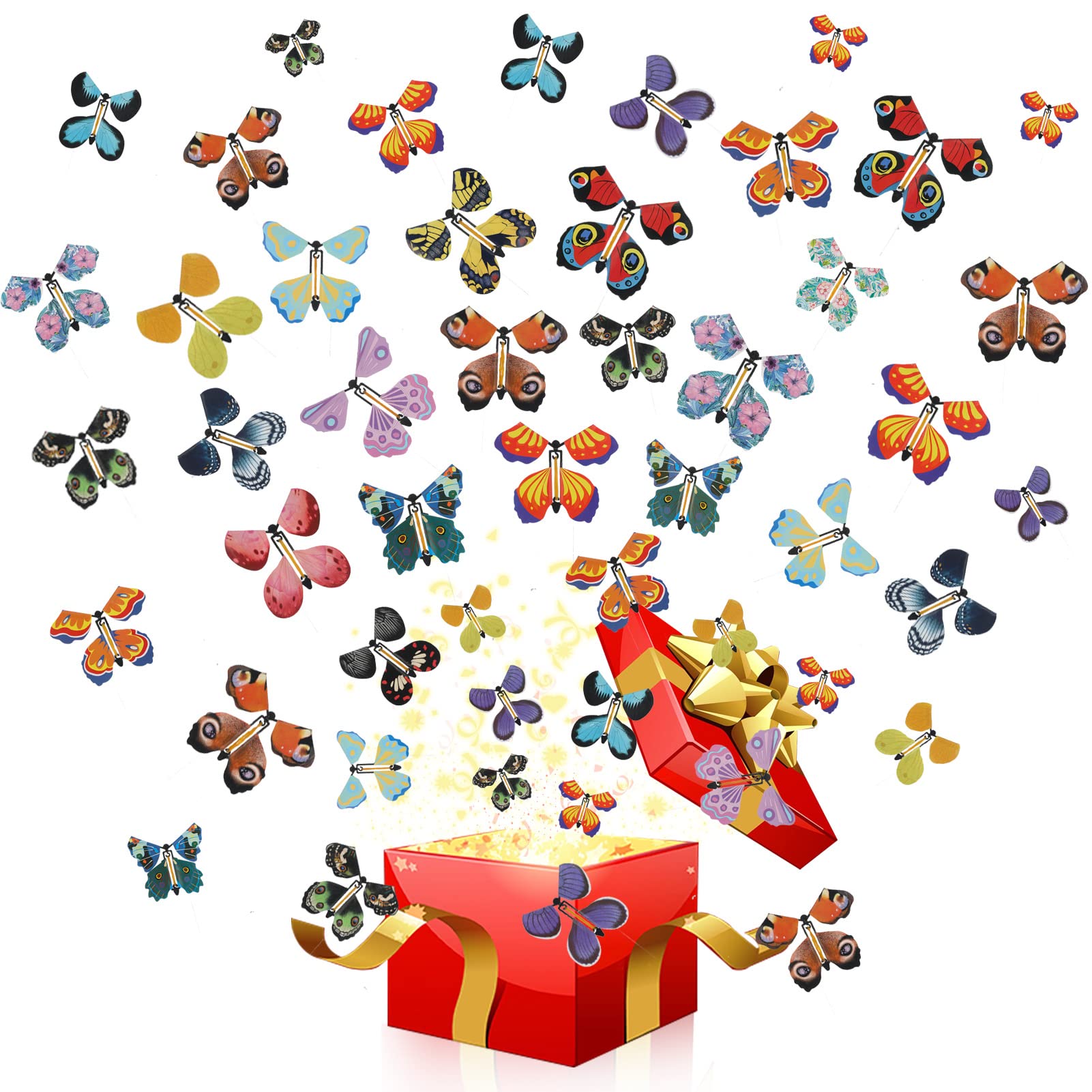 Chenkaiyang 40 Pcs Magic Flying Butterfly, Fairy Flying Toys Rubber Band Powered Wind Up Flying Butterfly Flying Butterfly Cards Butterfly Toy for Book Card Birthday Surprise Gift (20 Styles)