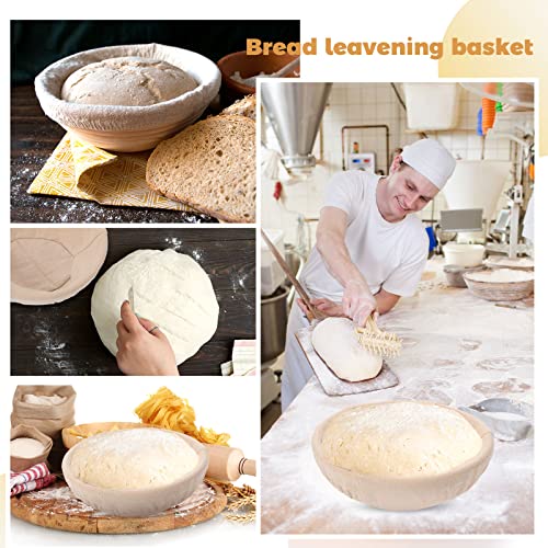 Patelai 10 Pieces Banneton Bread Proofing Basket Round Sourdough Proofing Basket Banneton Basket Dough Bowl with Liners and Scrapers for Home Making Bread Bakers Baking(8.5 Inch)