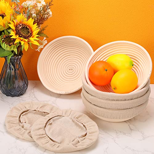 Patelai 10 Pieces Banneton Bread Proofing Basket Round Sourdough Proofing Basket Banneton Basket Dough Bowl with Liners and Scrapers for Home Making Bread Bakers Baking(8.5 Inch)