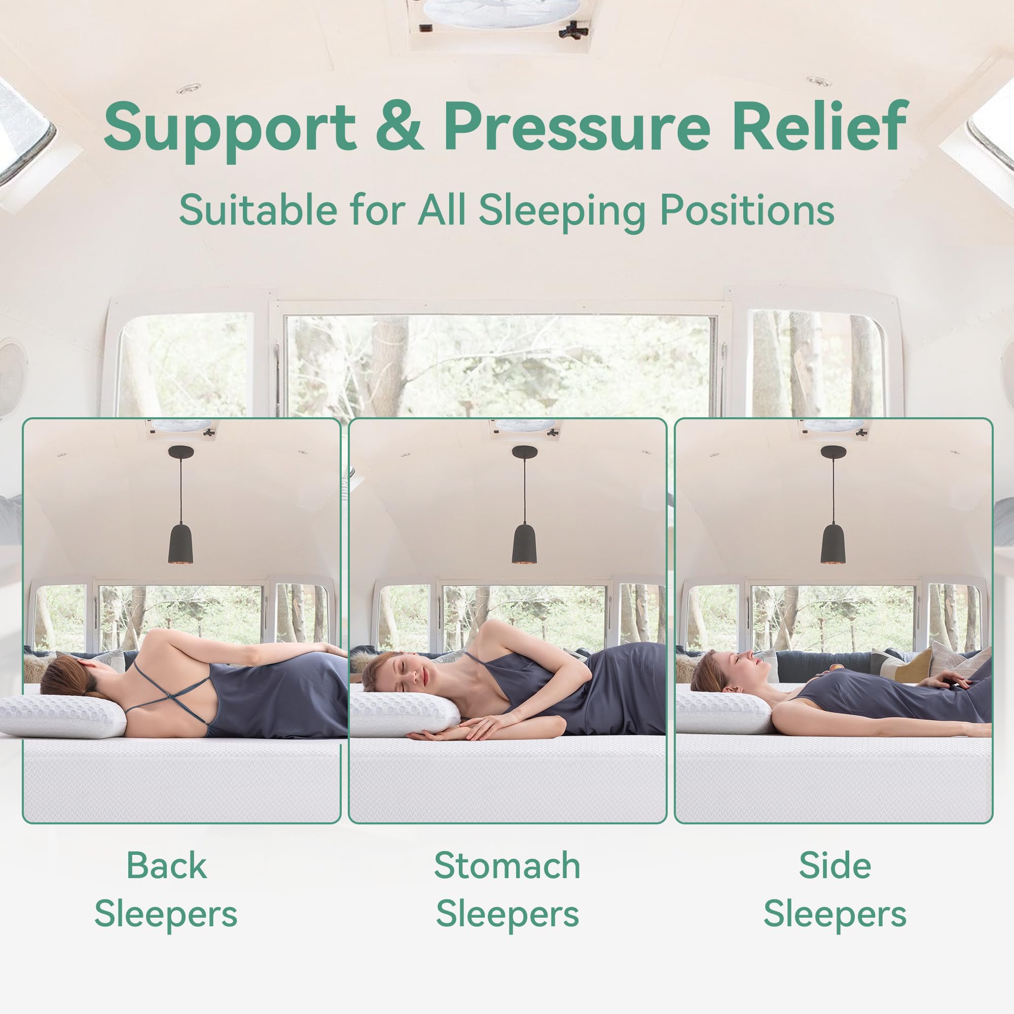 Hcore RV Mattress 10" Short King,Green Tea Medium Firm Memory Foam Mattress in a Box,Pressure Relief,Campers/Trailers/Trucks Mattress in a Box,CertiPUR-US Certified,Made in USA