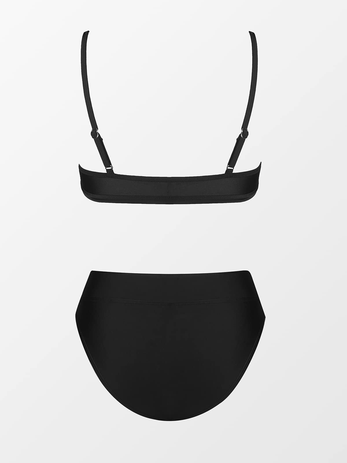 CUPSHE Bikini Set for Women Two Piece Swimsuits High Waisted Cut Out Scoop Neck V Front Bottom, L Black