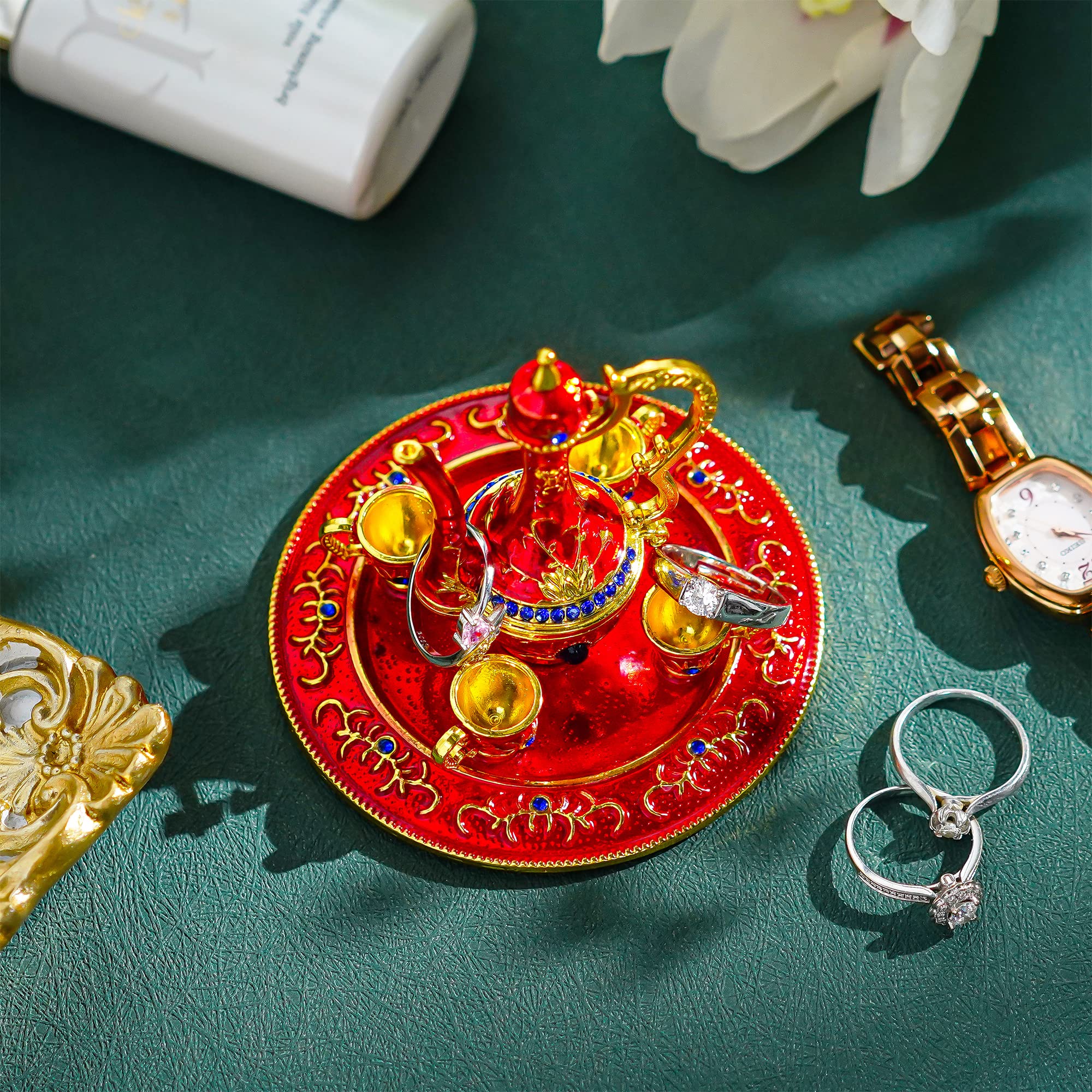 YU FENG Moroccan Teapot Set Jewelry Trinket Box Hinged Hand Painted Enamel Treasured Trinkets Collectable Jewellery Box Ring Holder For Home Decor Gift,3inch