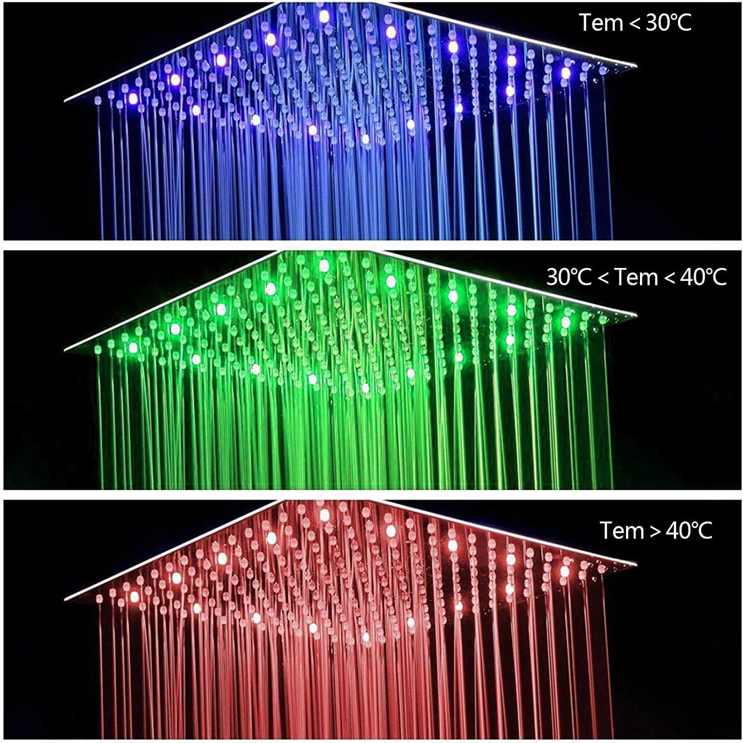 Suguword 16 Inch LED Rain Shower Head Ultra Thin Stainless Steel Rainfall High Flow Shower Head Fixed Wall Mount