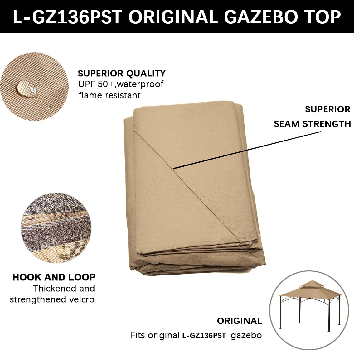 SCOCANOPY Replacement roof for Target Madaga Gazebo Model L-GZ136PST,Beige