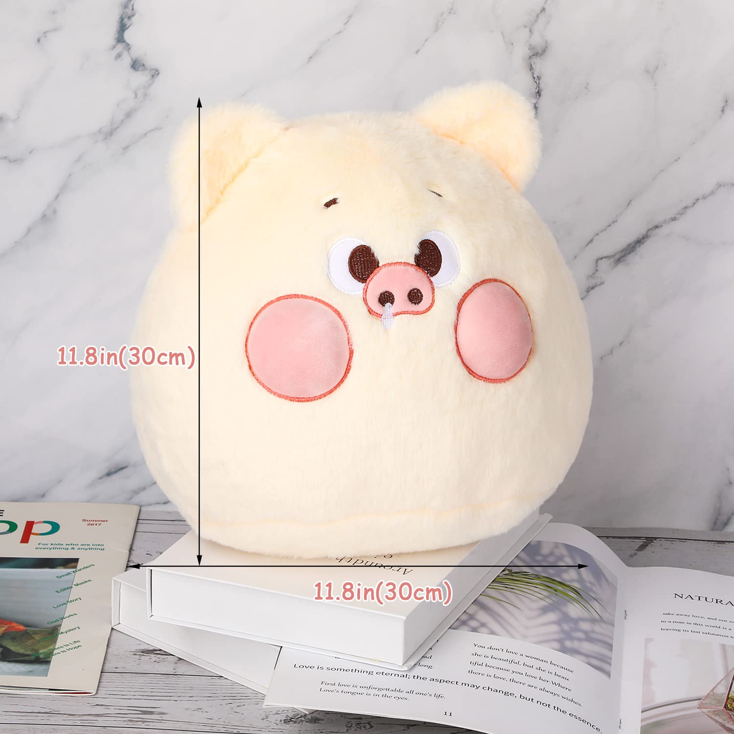 FITNISSFTW Plush Toy, Stuffed Animal Throw Plushie Pillow Doll, Soft Black and White Fluffy Friend Hugging Cushion - Cute Present for Every Age & Occasion (Round Pig)
