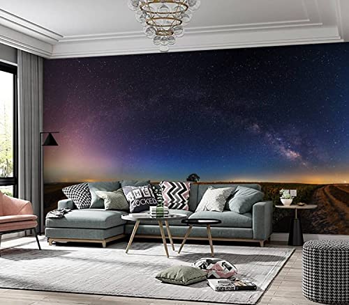 Stars Moon a Field Sunflowers Peel and Stick Wallpaper Removable Self-Adhesive Large Wallpaper Roll Wall Mural Sticker Home Decor for Living Room Bedroom