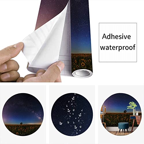 Stars Moon a Field Sunflowers Peel and Stick Wallpaper Removable Self-Adhesive Large Wallpaper Roll Wall Mural Sticker Home Decor for Living Room Bedroom