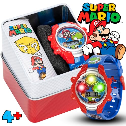 Accutime Super Mario Kids Digital Watch with Yoshi, LED Light Show, Soft Silicone Strap, Durable Kid-Friendly Design, Fun Time-Telling for Boys and Girls