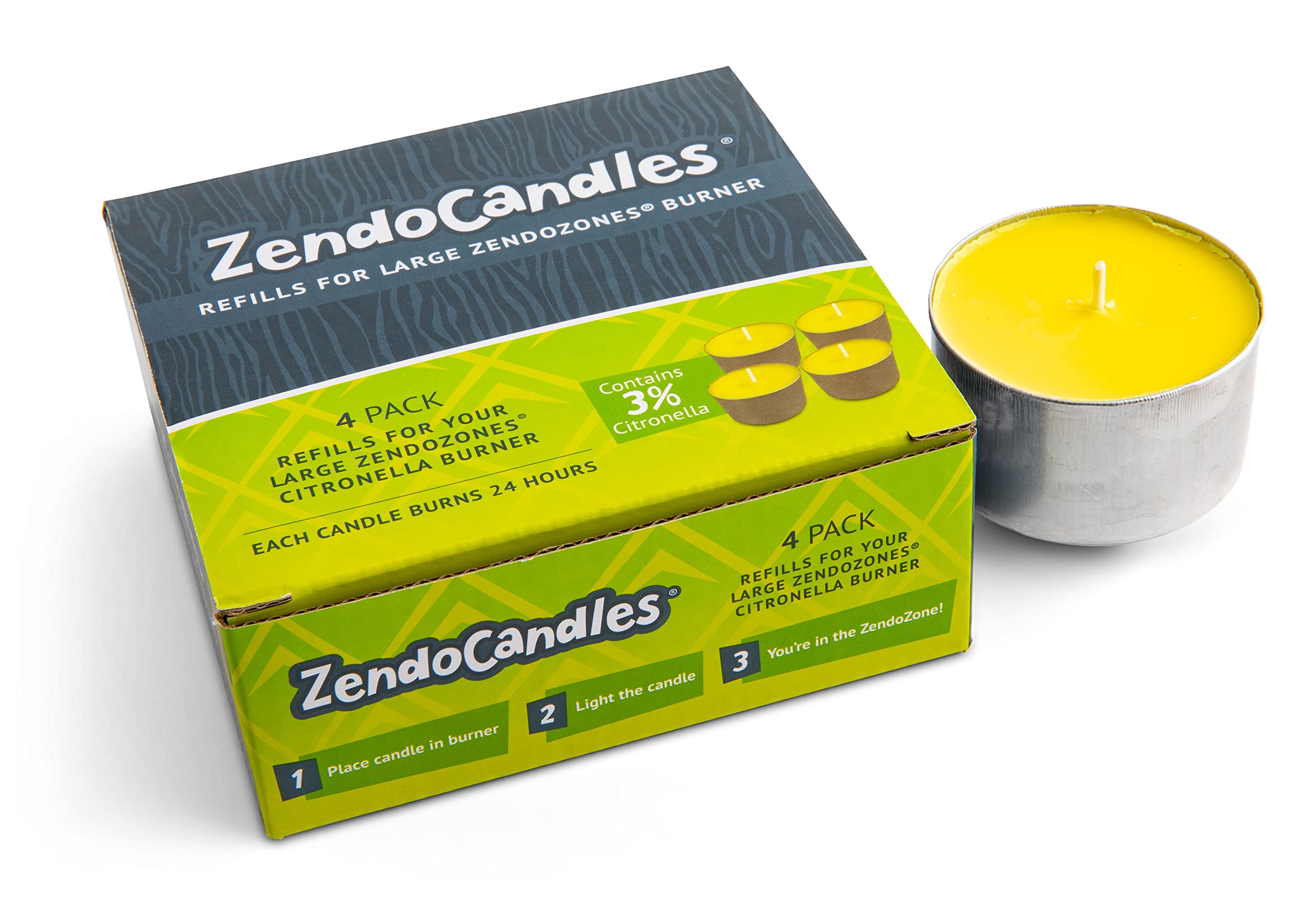ZendoZones ZendoCandles® 3% Citronella Refill Candles for use with Large Citronella Burners, Case Pack of 12