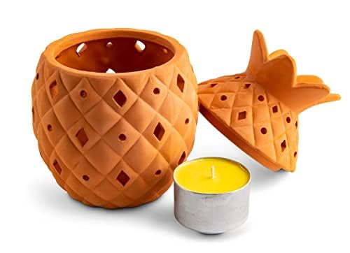 JT Eaton ZendoZones Large Citronella Burner - Big Papa Pineapple. Includes 1 Large Candle with 3% Citronella, Case Pack of 4, Terra Cotta