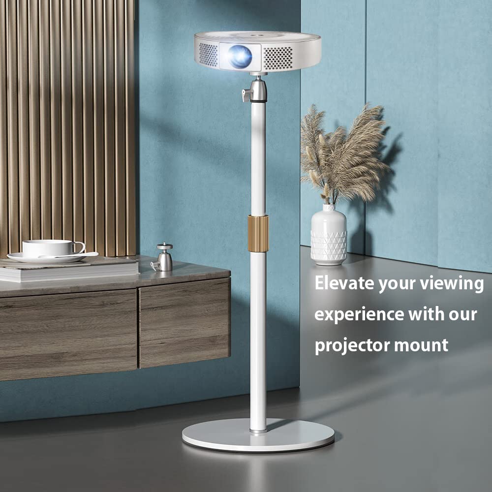 HVAYING Pico Projector Stand with Stable Metal Base, Flexible Extension and Angle Adjustment, Cable Management, 1/4 Inch Interface - Ideal for Home and Office - White