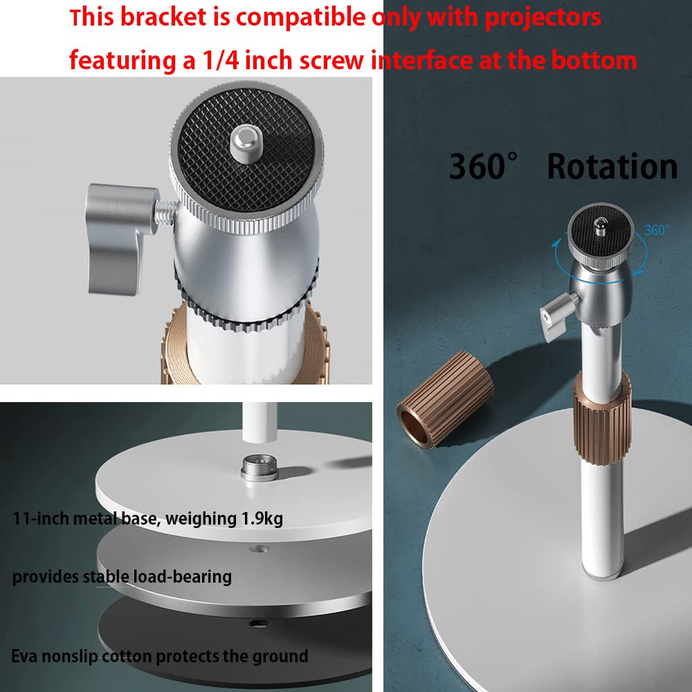 HVAYING Pico Projector Stand with Stable Metal Base, Flexible Extension and Angle Adjustment, Cable Management, 1/4 Inch Interface - Ideal for Home and Office - White