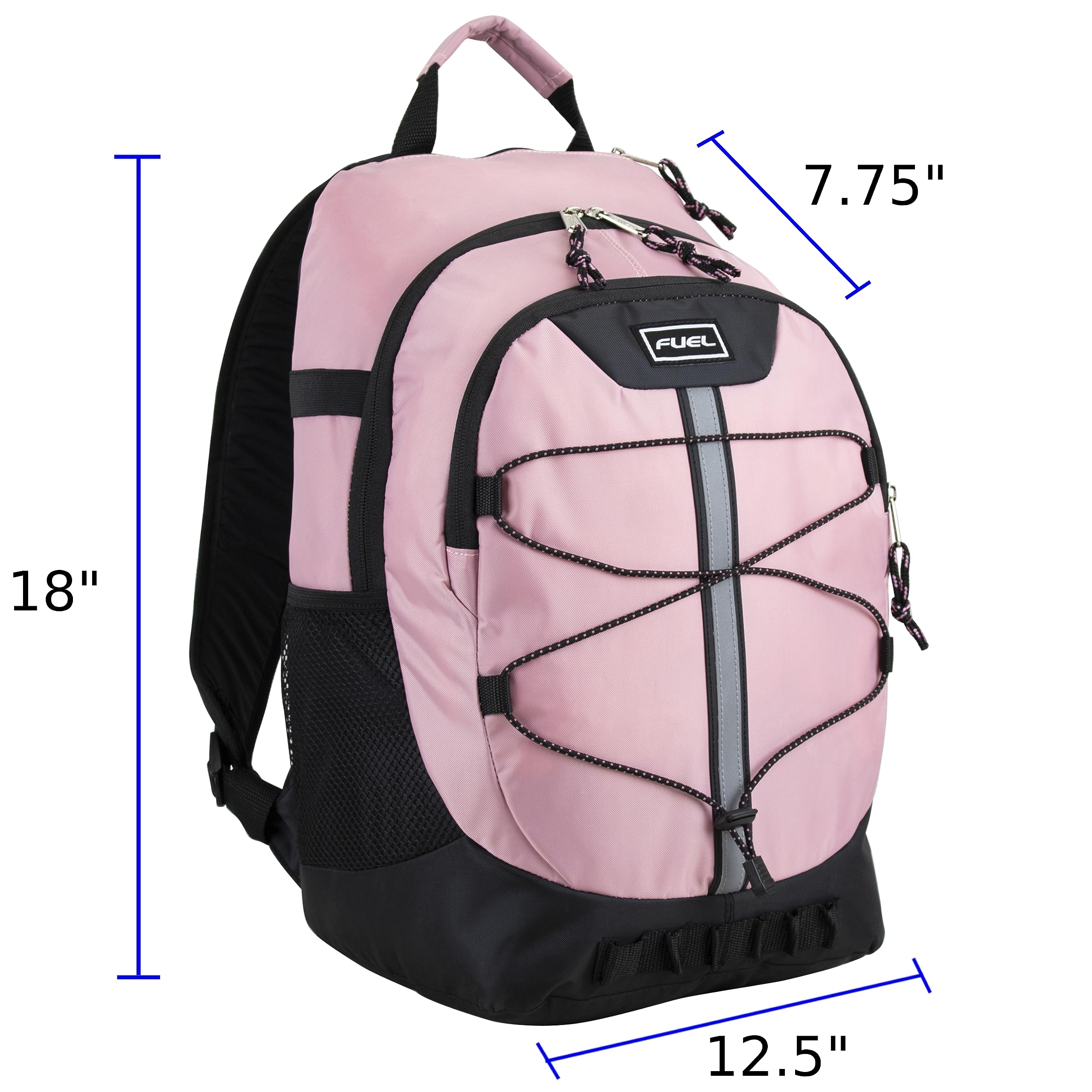 FUEL Hiking Backpack for Women Men Terra Sport, Travel, College, Gym, Work with Laptop Sleeve, Bungee, 18 Inches, Pink