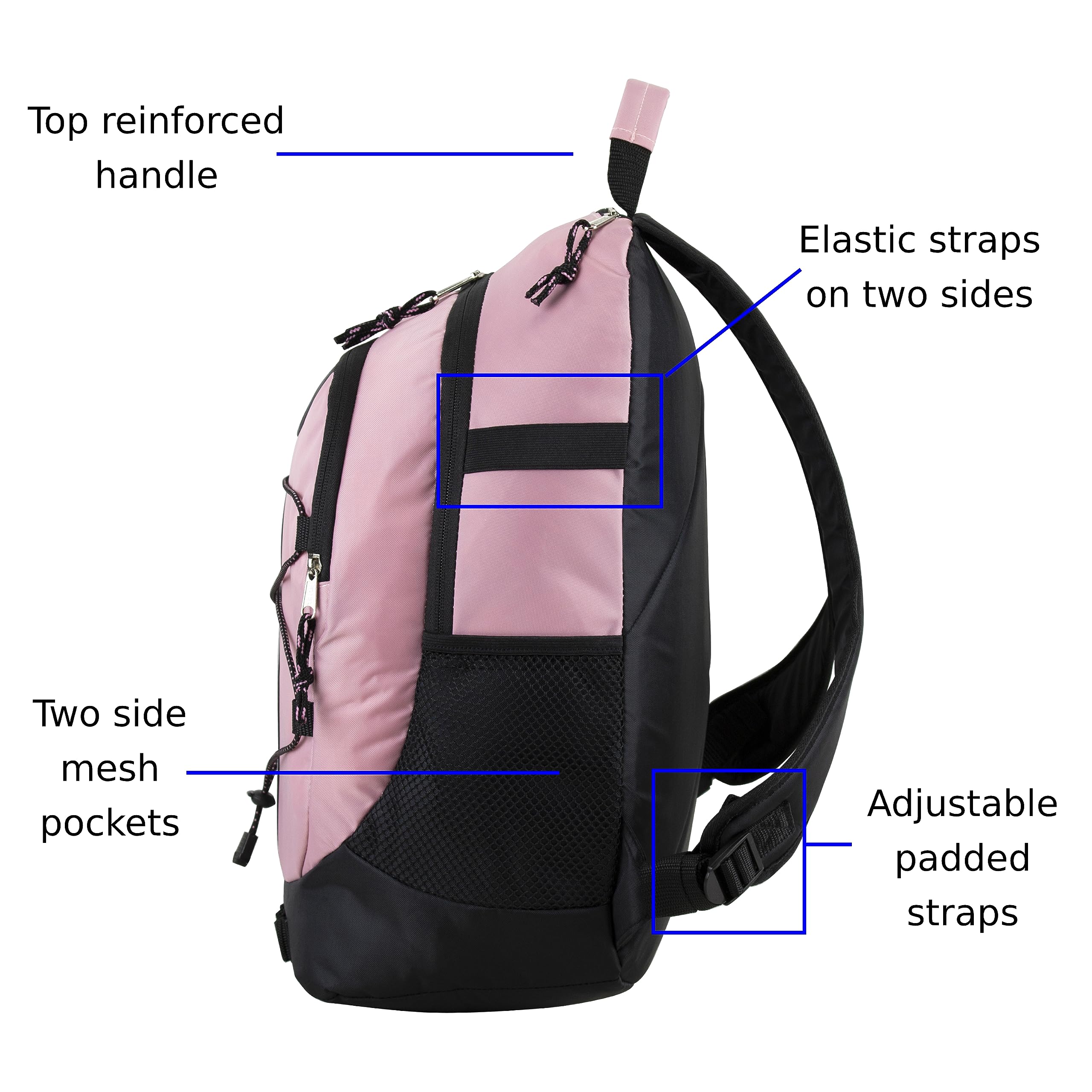 FUEL Hiking Backpack for Women Men Terra Sport, Travel, College, Gym, Work with Laptop Sleeve, Bungee, 18 Inches, Pink